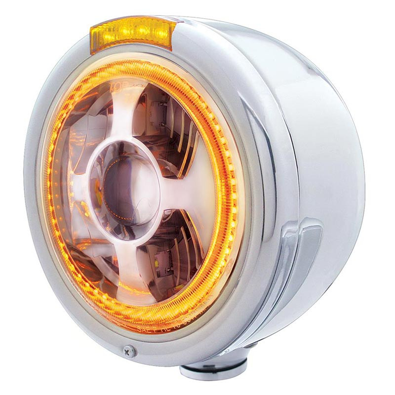 Stainless Steel Bullet Embossed Stripe Peterbilt Style Headlight With 4 ...