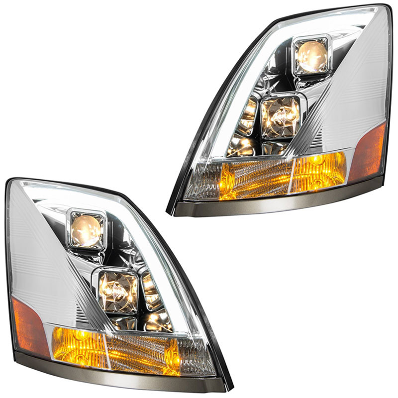 Volvo VNL and VT Chrome Projection Headlights With LED Bar 2004-2018 ...