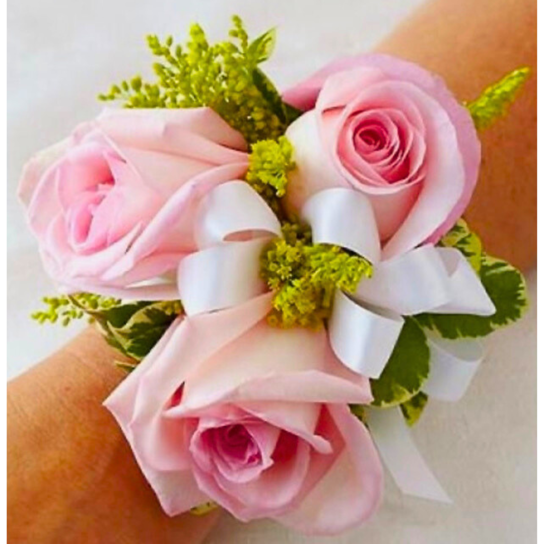 Wrist Corsage With Rose and Solidago # 94 - Angie's Floral Designs