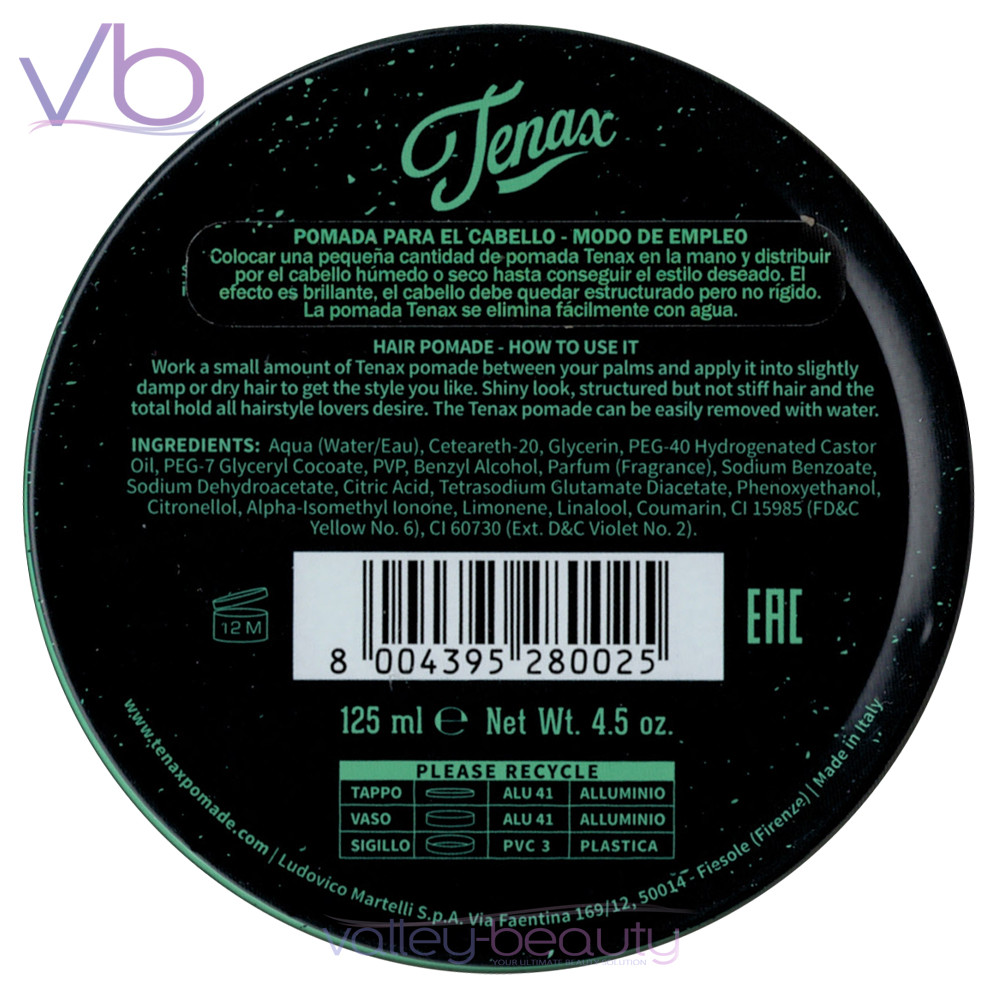 Tenax Ultra Strong Shine Pomade | Water Soluble Italian Styler