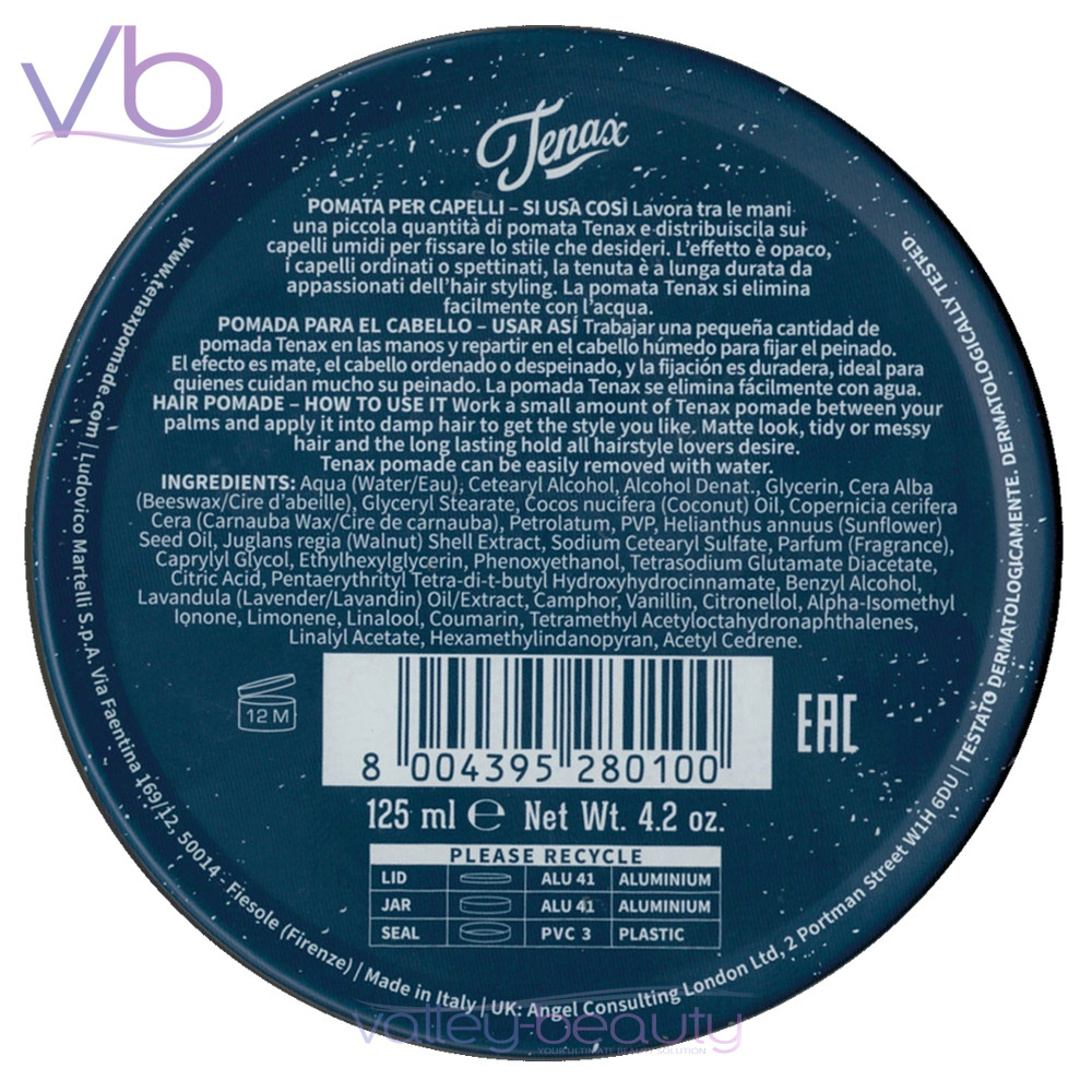 Tenax Strong Matte Pomade | Water Soluble Italian Styler