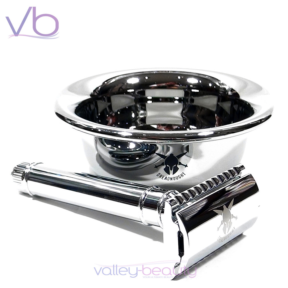 Dreadnought Chrome Shaving Bowl With Spartan Double Edge Razor