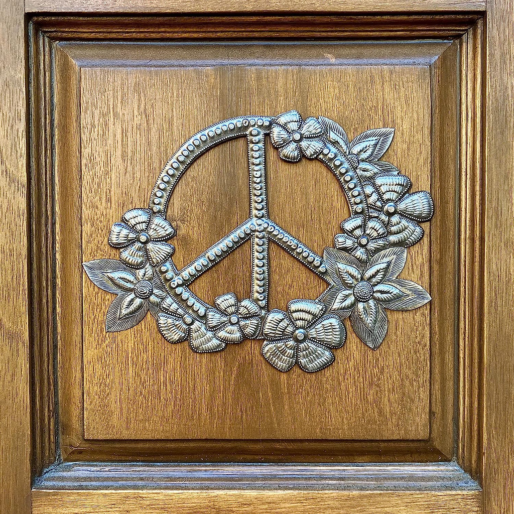 Handcrafted Haitian Metal Art, Peace Sign, Recycled Outdoor Wall Sculputre