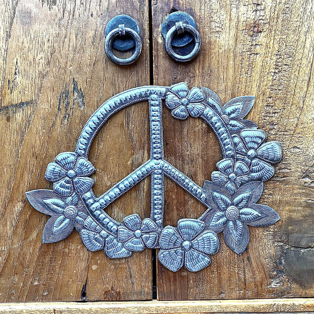 Handcrafted Haitian Metal Art, Peace Sign, Recycled Outdoor Wall Sculputre