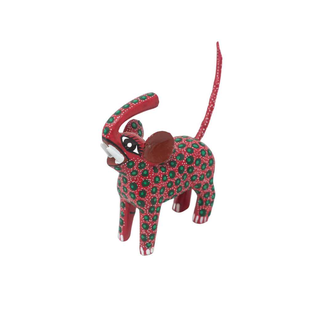 Handcarved Oaxacan Alebrije, Red Elephant with Green Dots, Traditional ...