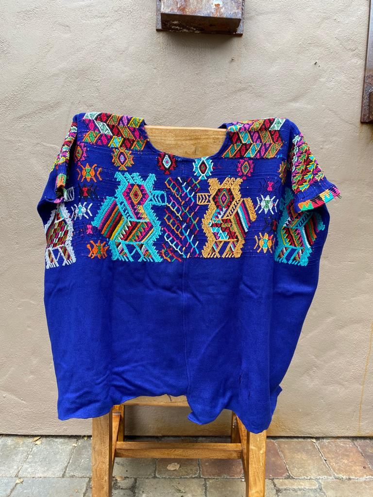 Handwoven Guatemalan Huipil, Royal Blue Blouse with Bird Motifs ...