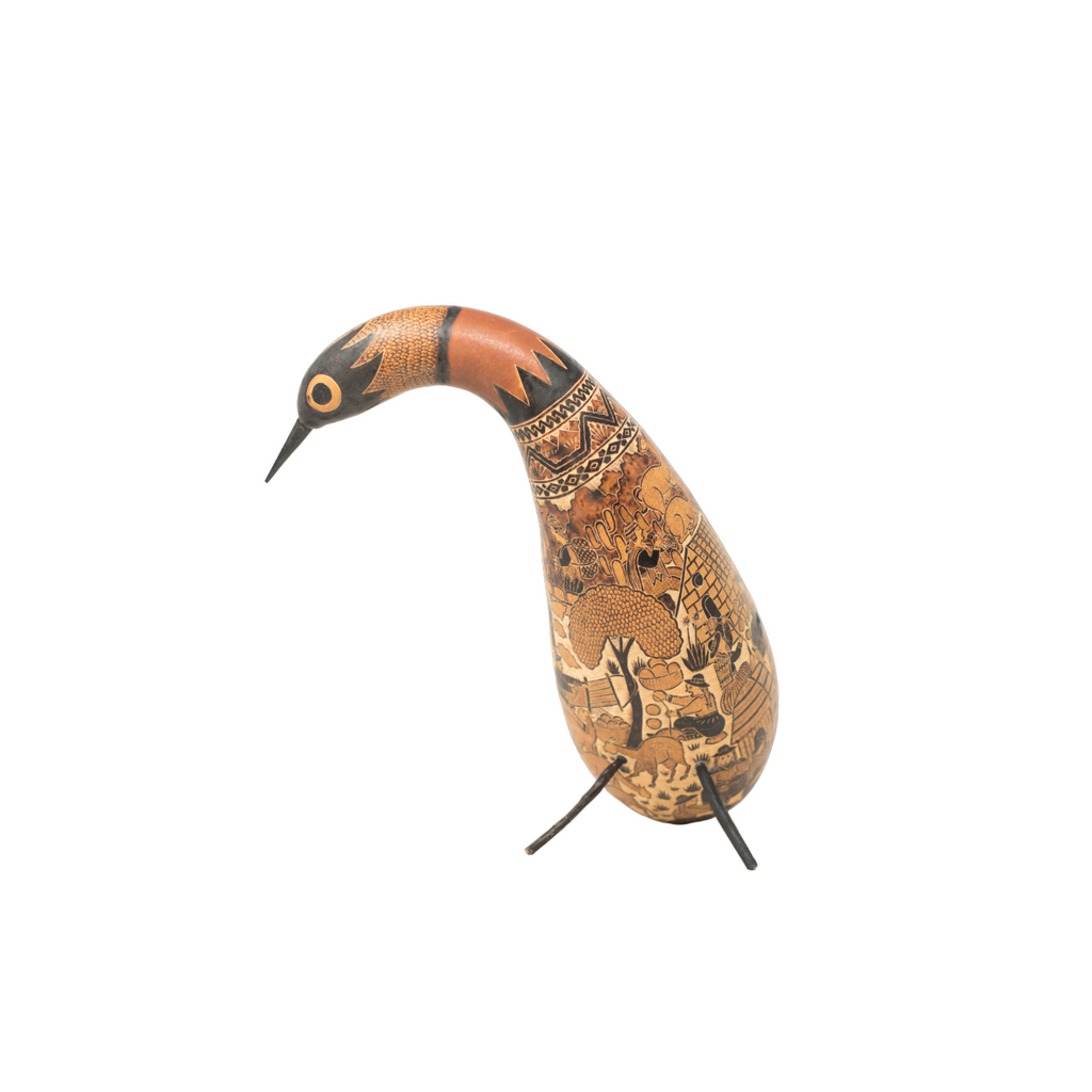 Handcarved Vintage Peruvian Gourd Bird, Life in the Andes with Llamas ...