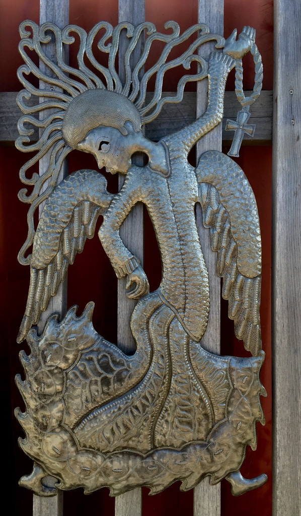 Metal Angel Wall Sculpture, Hanging Flamenco Angel, Haiti Metal Art