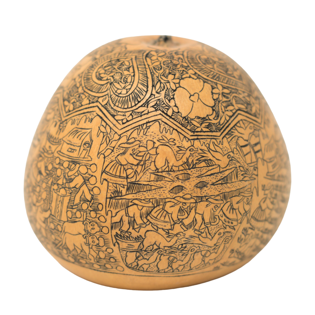 Handcarved Peruvian Carved Gourd, A Story of Farming & Peruvian Life ...