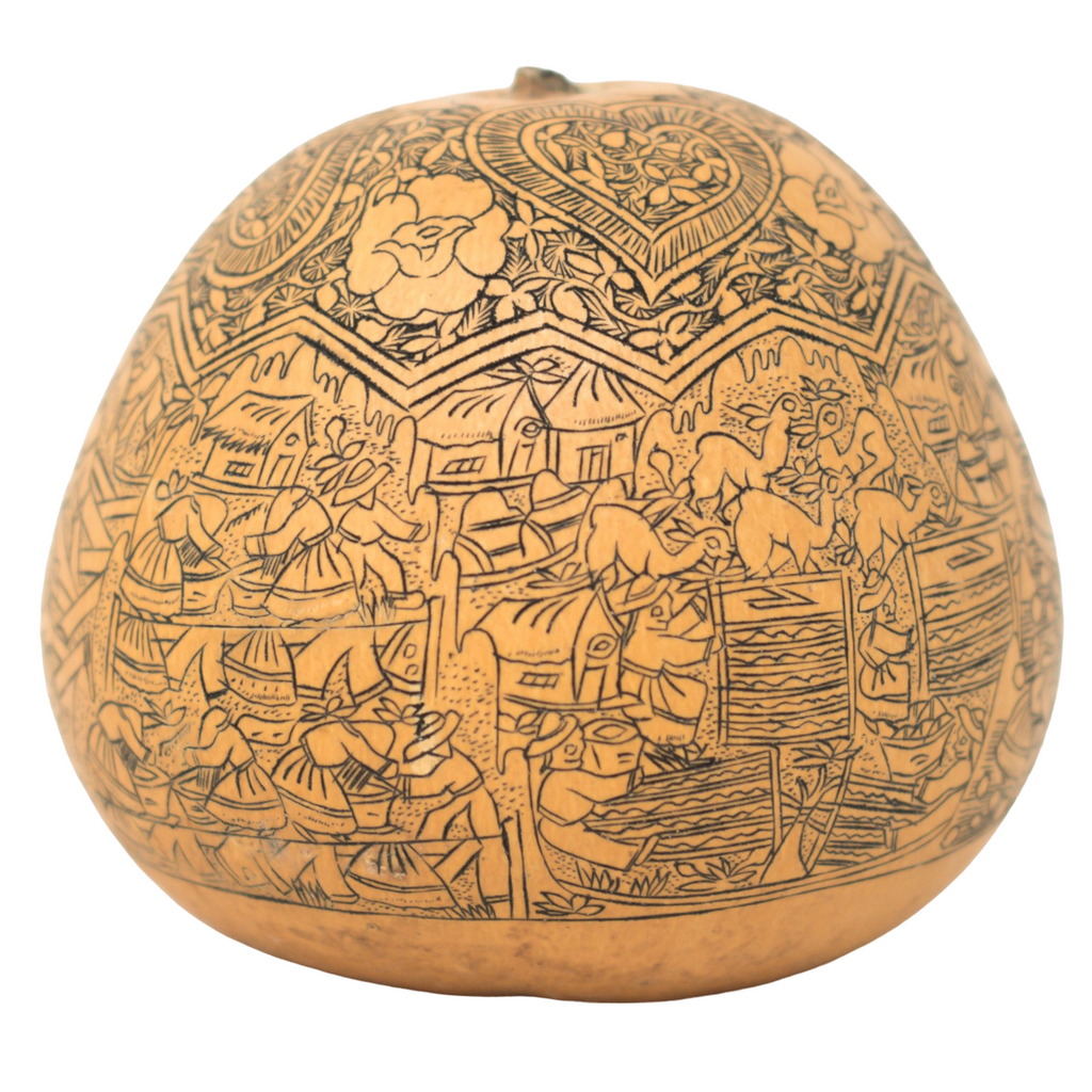 Handcarved Peruvian Carved Gourd, A Story of Farming & Peruvian Life ...