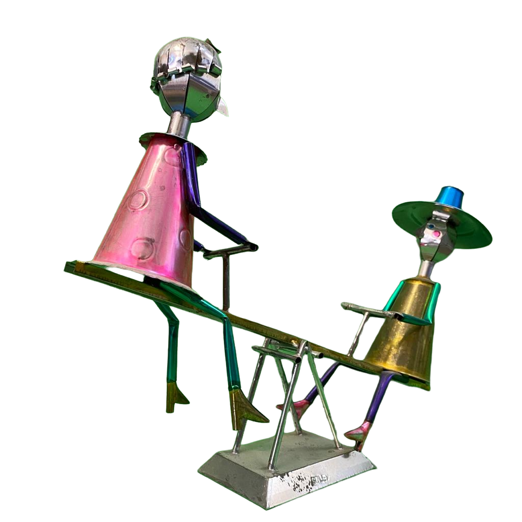 Handcarved Mexican Tin Sculptures, Colorful Seesaw Couple, Colorful Decor
