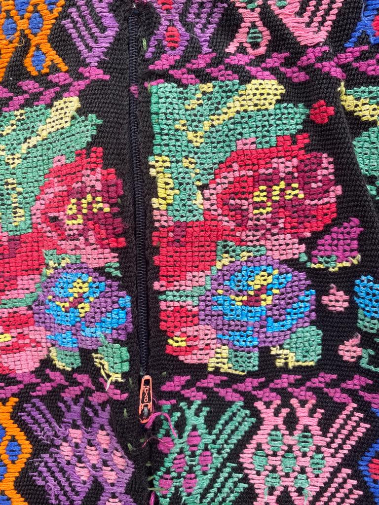 Hand-Woven Tecpan Guatemalan Vintage Flower & Bird Huipil, Authentic Blouse