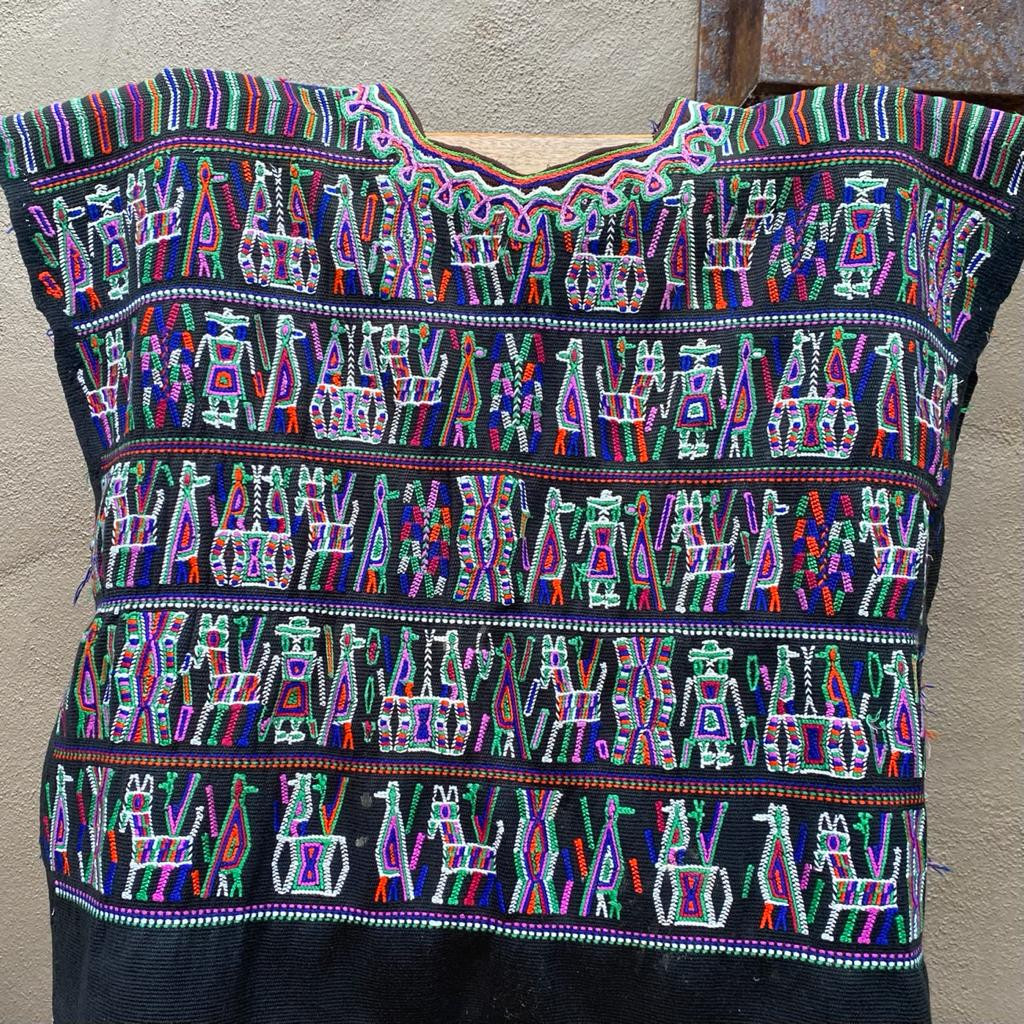 Handwoven Vintage Traditional Nebaj Guatemala Huipil, Authentic Black ...