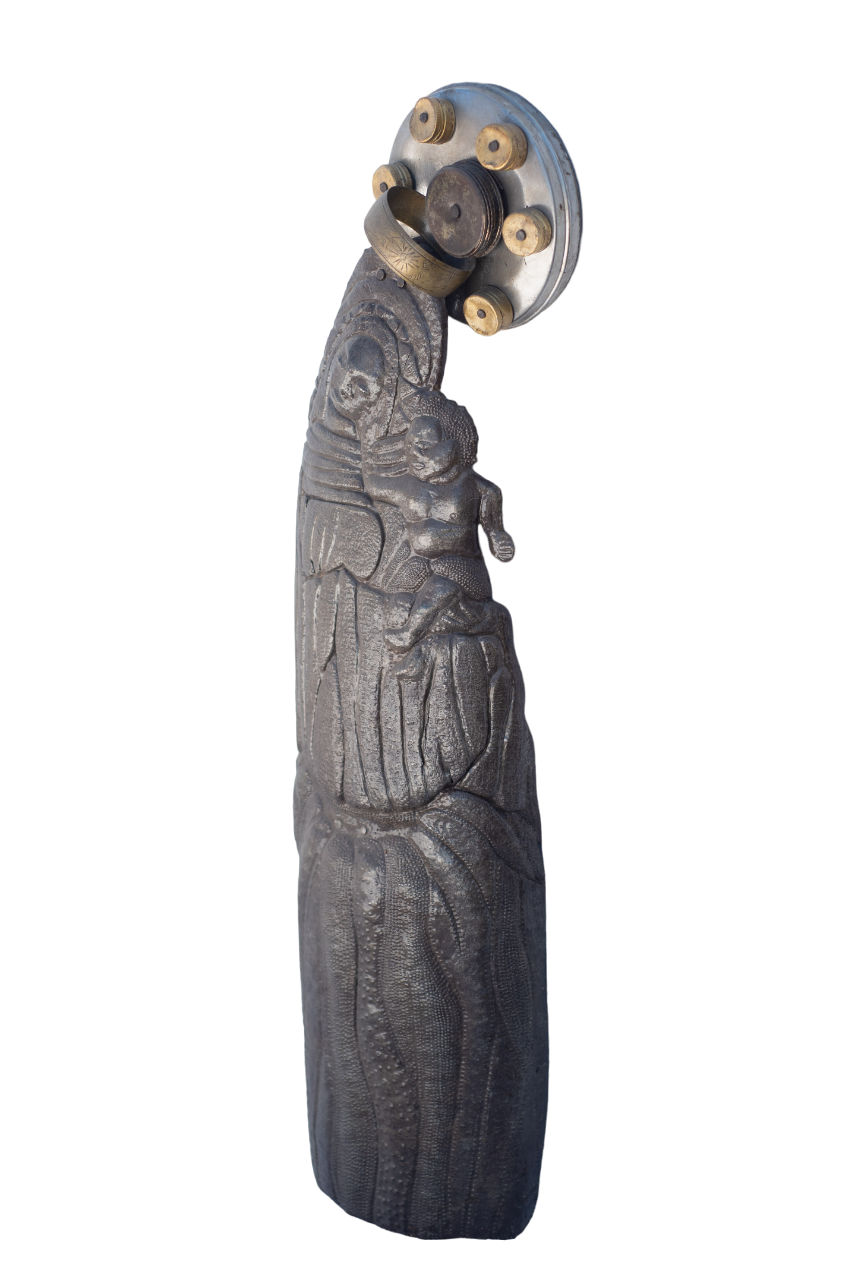 Handcrafted Haitian Folk Art, Madonna Saint with Halo, Religious Home Decor