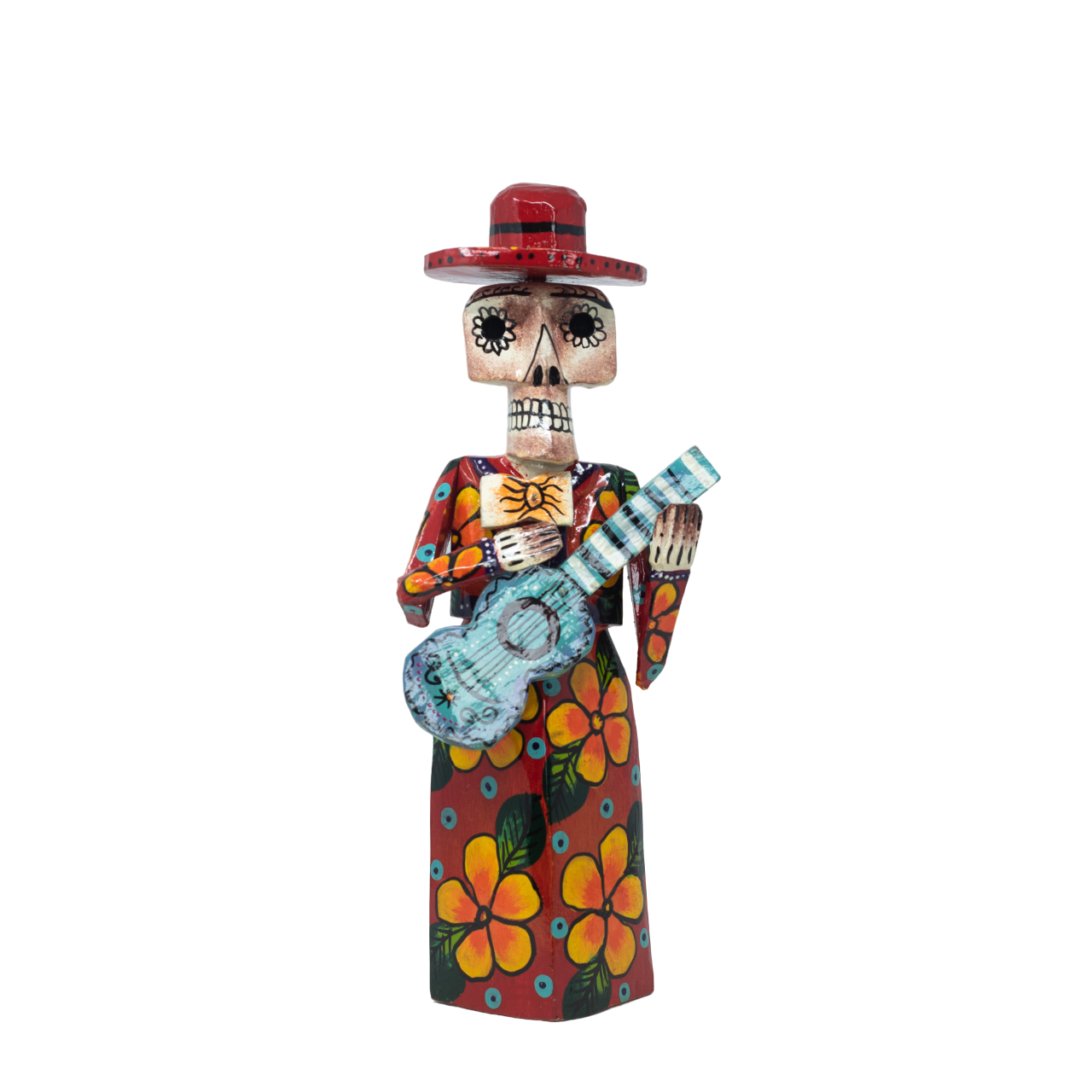 Handcarved Guatemalan Folk Art, Red Suit Catrina Mariachi Guitarist ...