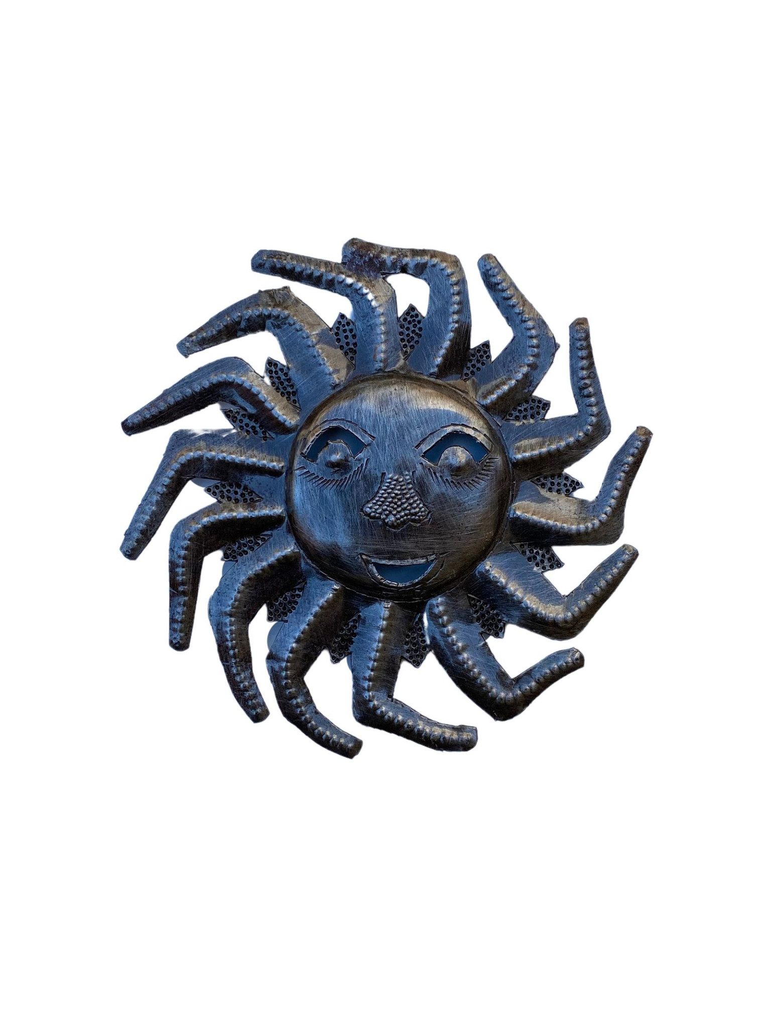 mini sun spark a, recycled steel sun face, Haitian garden art,