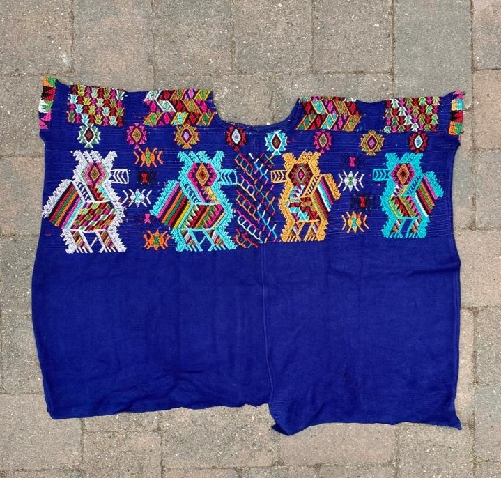 Handwoven Guatemalan Huipil, Royal Blue Blouse with Bird Motifs ...