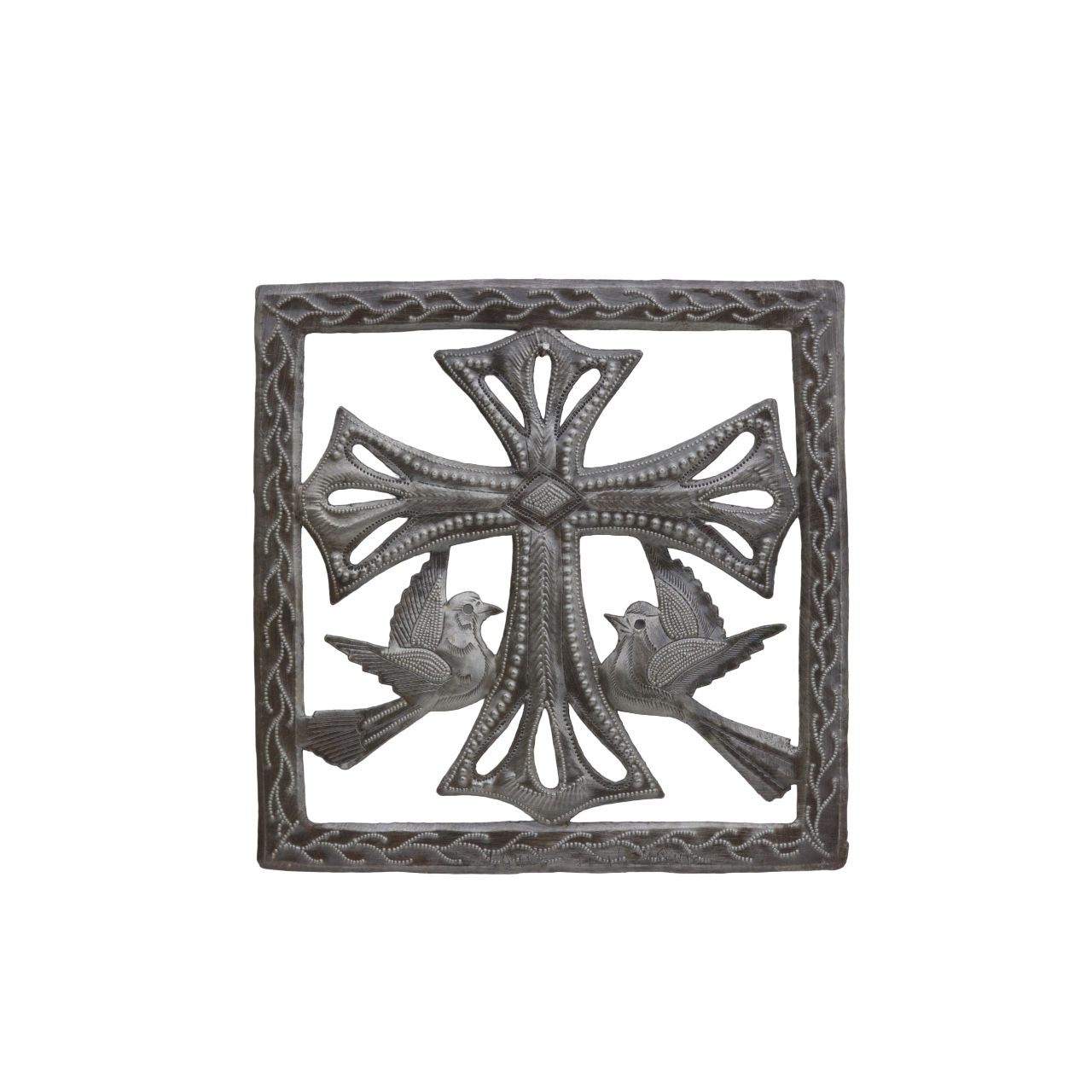 Handcrafted Haitian Folk Art, Cross with Two Birds Flying In, Religious ...