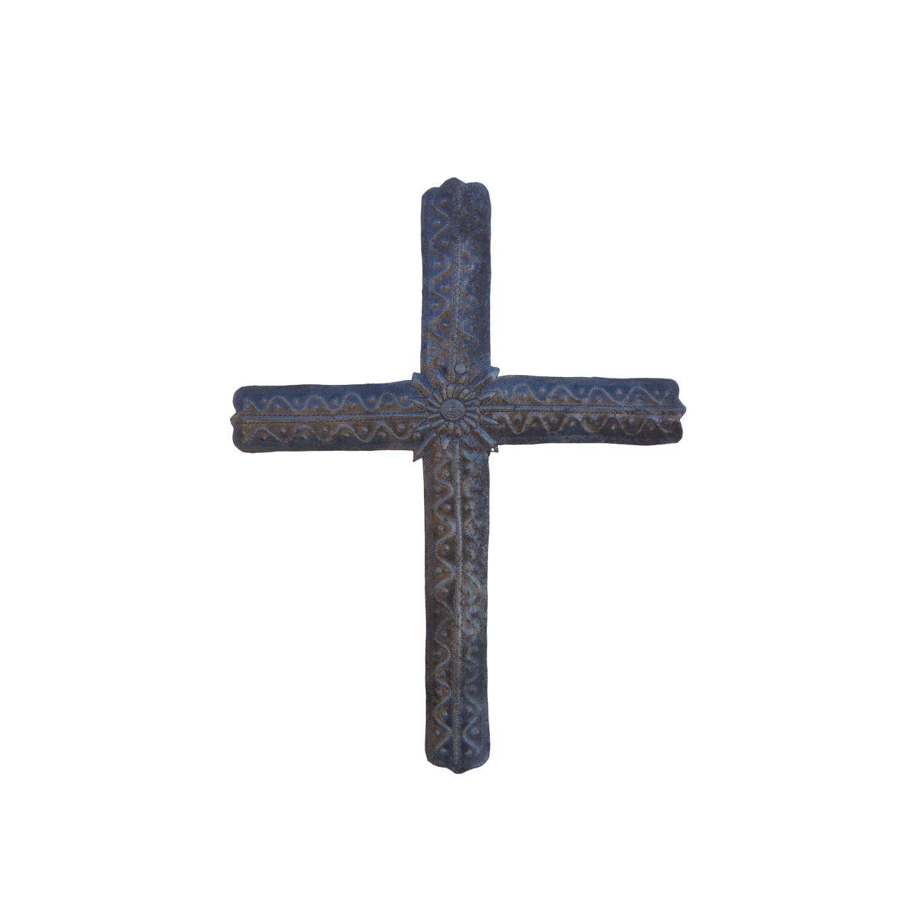 Handcrafted Haitian Metal Art, Cross with Large Flower, Eco-Friendly ...