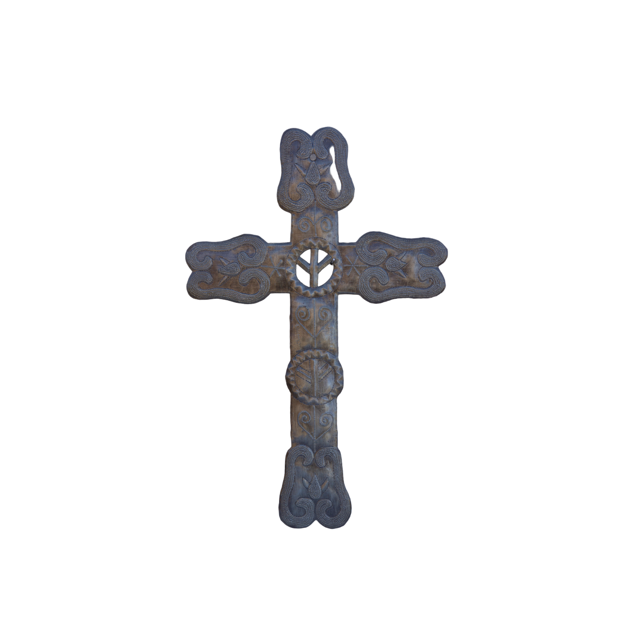 Handcrafted Haitian Metal Art, Peace Sign Cross, Religious Metal Wall ...