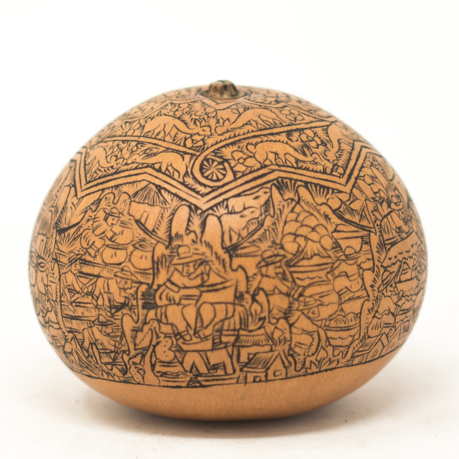 Peruvian Gourd Carved A Story of Farming and Dancing Llamas, Vintage ...