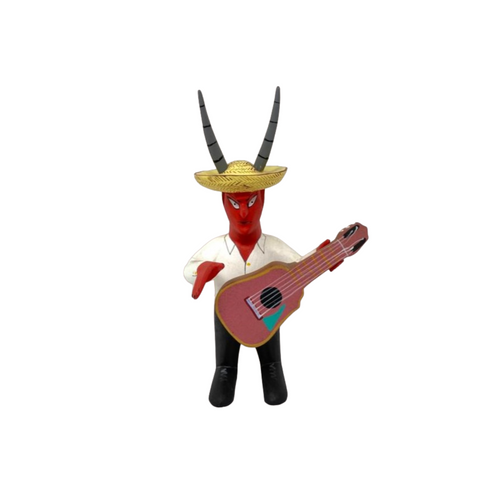 Handmade Mexican Folk Art, Day of the Dead Devil with Guitar, Clay Dia ...