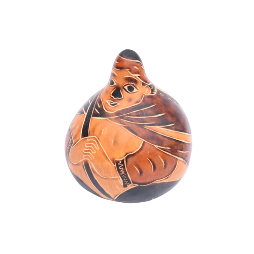 Hand Carved Peruvian Folk Art, Small Head Farmer with Cane Gourd ...