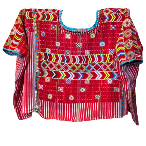 Vintage Red Almolonga Huipil – Handwoven Backstrap-Loom Textile with ...