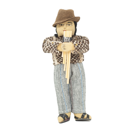 Bolivian man playing Siku Panpipes in traditional Dress 5" x 2" x 1.5"