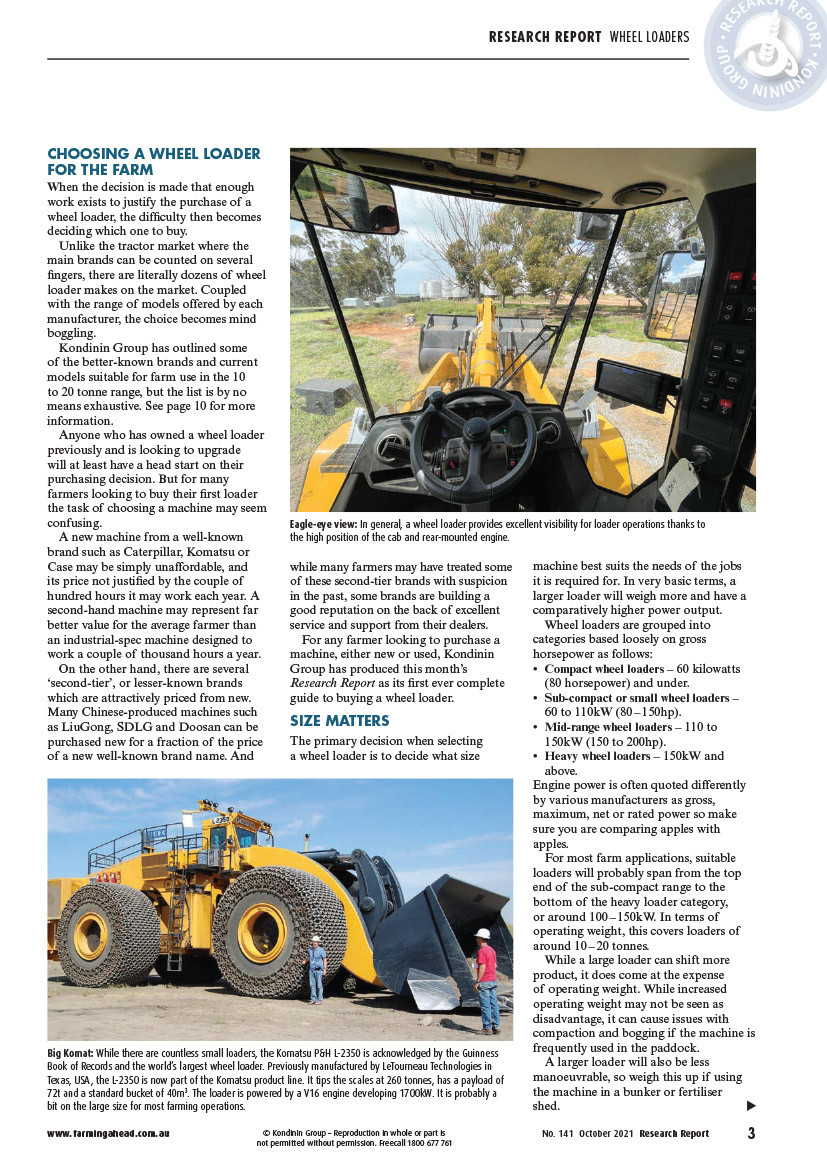 Research Report 141: Wheel Loaders - Kondinin Group Bookstore