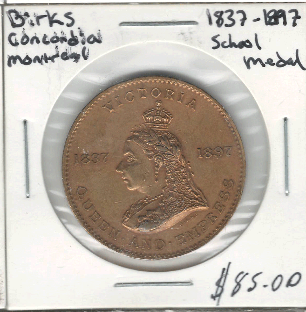 1837-1897 Concordia Montreal School Medal - Queen Victoria - London ...