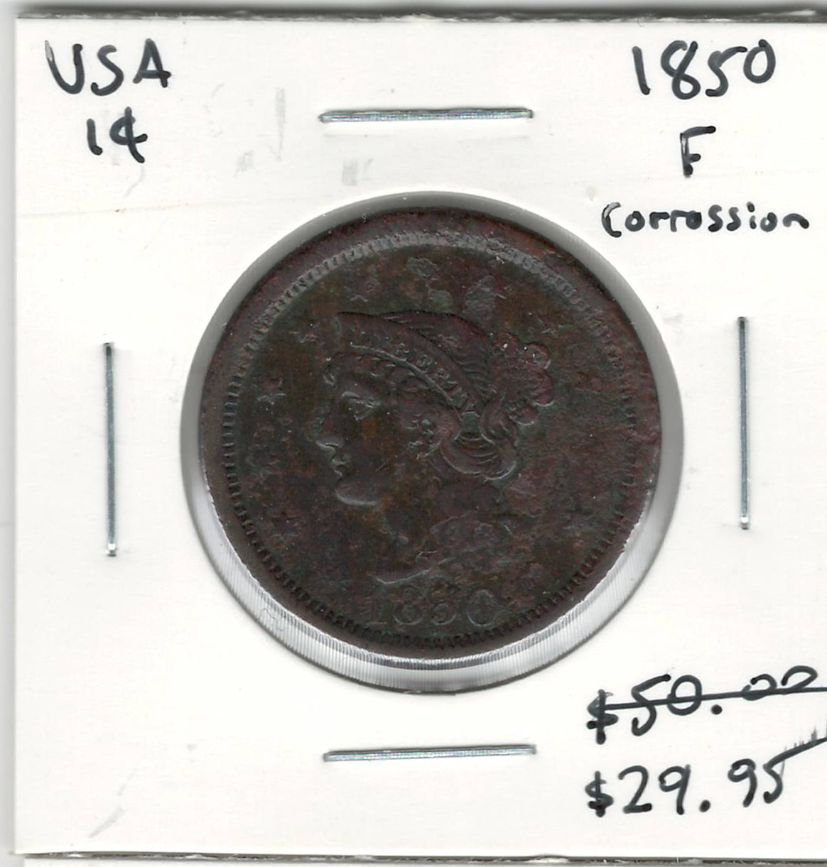 United States: 1850 1 Cent F12 Corrosion - London Coin Centre Inc.