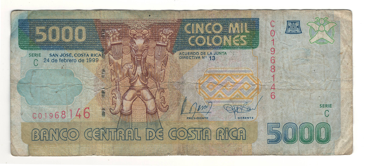 Costa Rica: 1999 5000 Colones Banknote - London Coin Centre Inc.