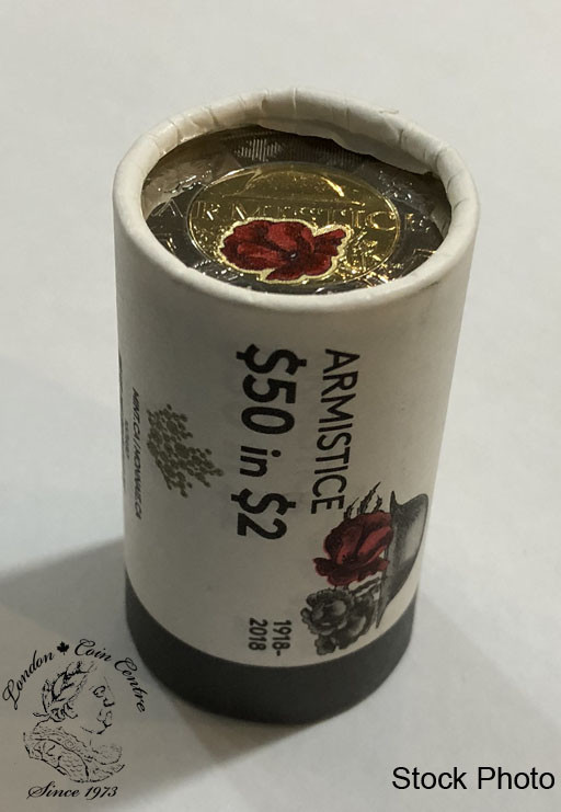 Canada: 2018 $2 Toonie Armistice Poppy Special Wrap Roll with Coloured ...