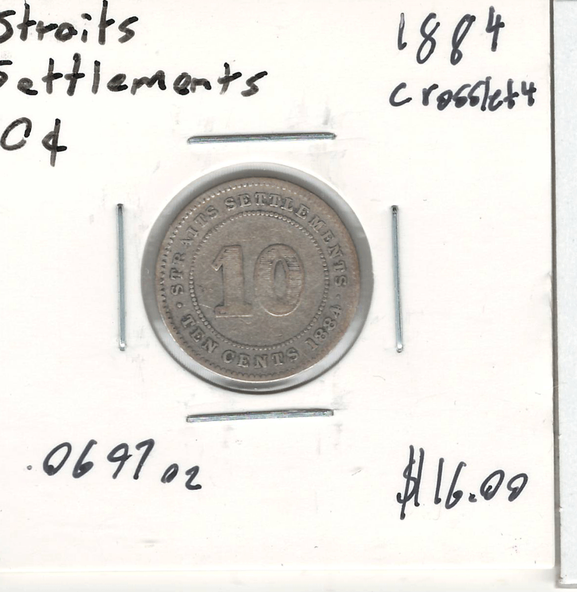 Straits Settlements: 1884 10 Cents Crosslet 4 - London Coin Centre Inc.