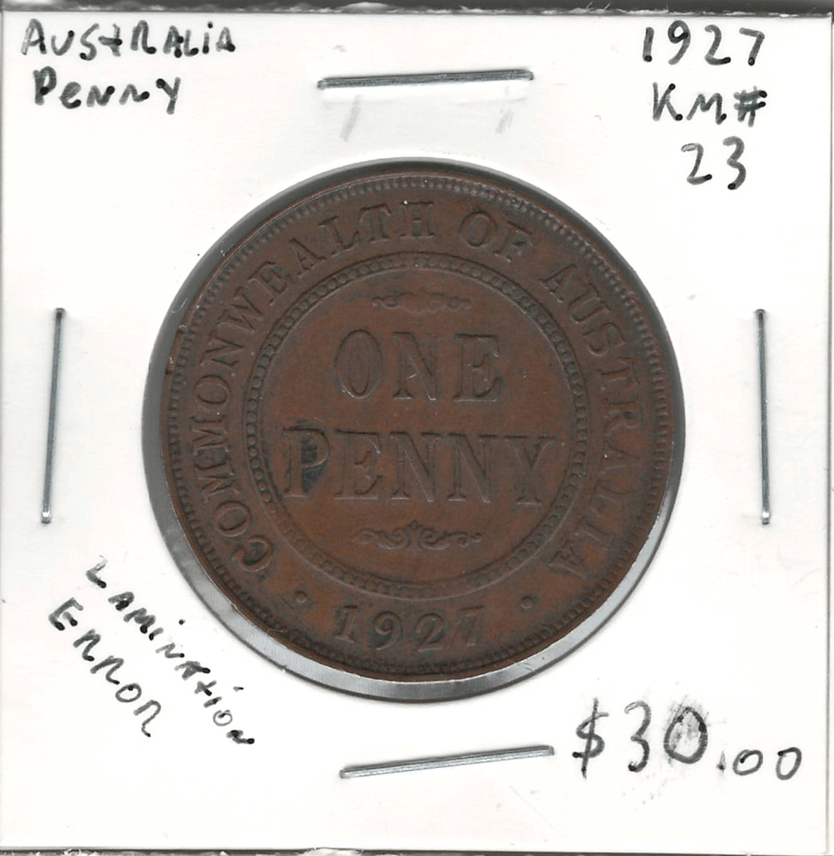 Australia: 1927 Penny Lamination Error - London Coin Centre Inc.