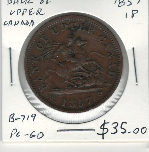 Bank of Upper Canada: 1857 Penny PC-6D - London Coin Centre Inc.