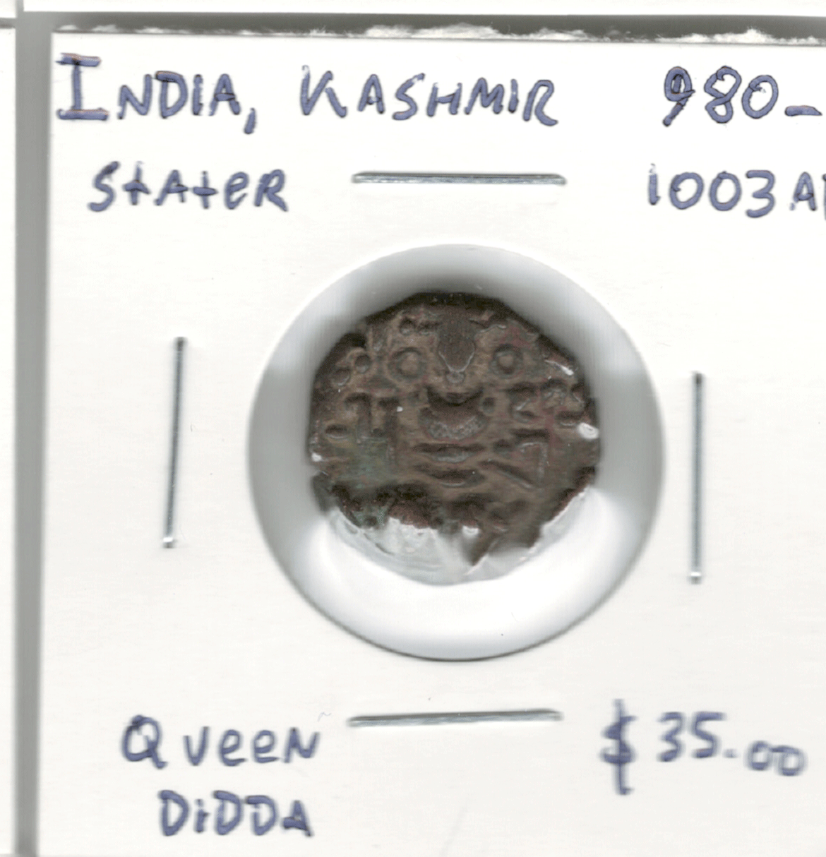 India, Kashmir: 980-1003 AD Stater, Queen Didda #2 - London Coin Centre ...