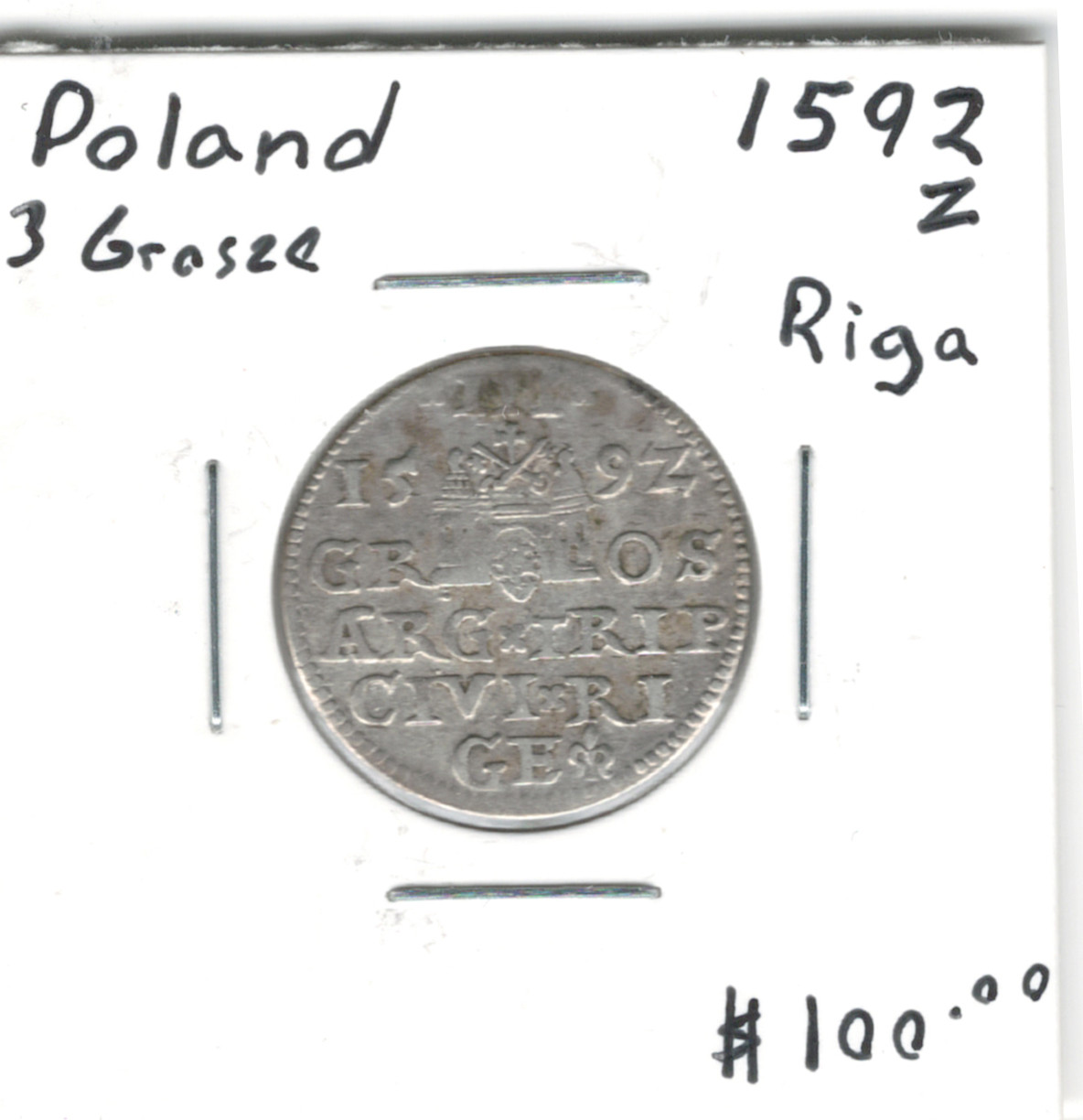 Poland: 159Z (1592) 3 Grosze Riga - London Coin Centre Inc.