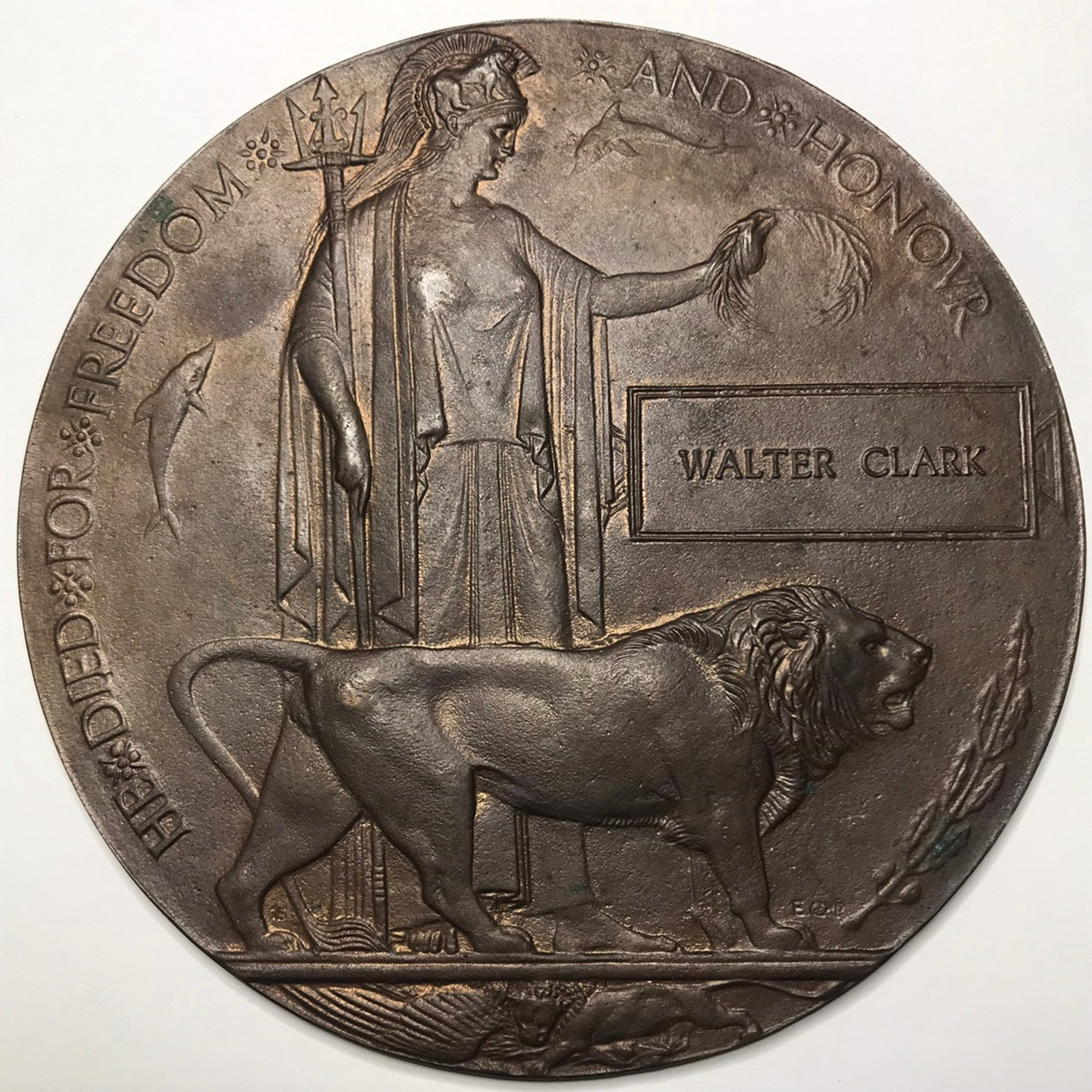 Great Britain: WWI Death Penny / Memorial Plaque to Walter Clark ...