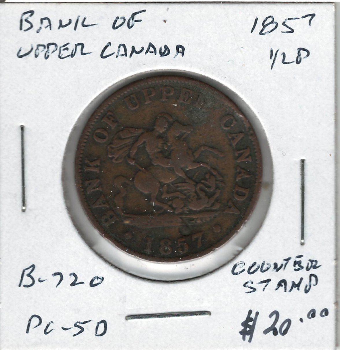 Bank of Upper Canada: 1857 Half Penny PC-5D with Counter-Stamp - London ...