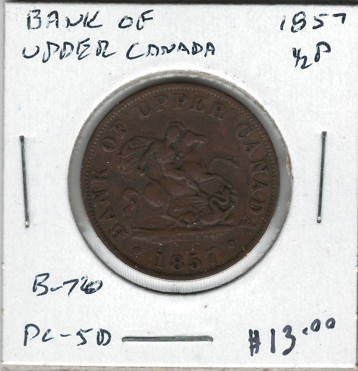 Bank of Upper Canada: 1857 Half Penny PC-5D - London Coin Centre Inc.