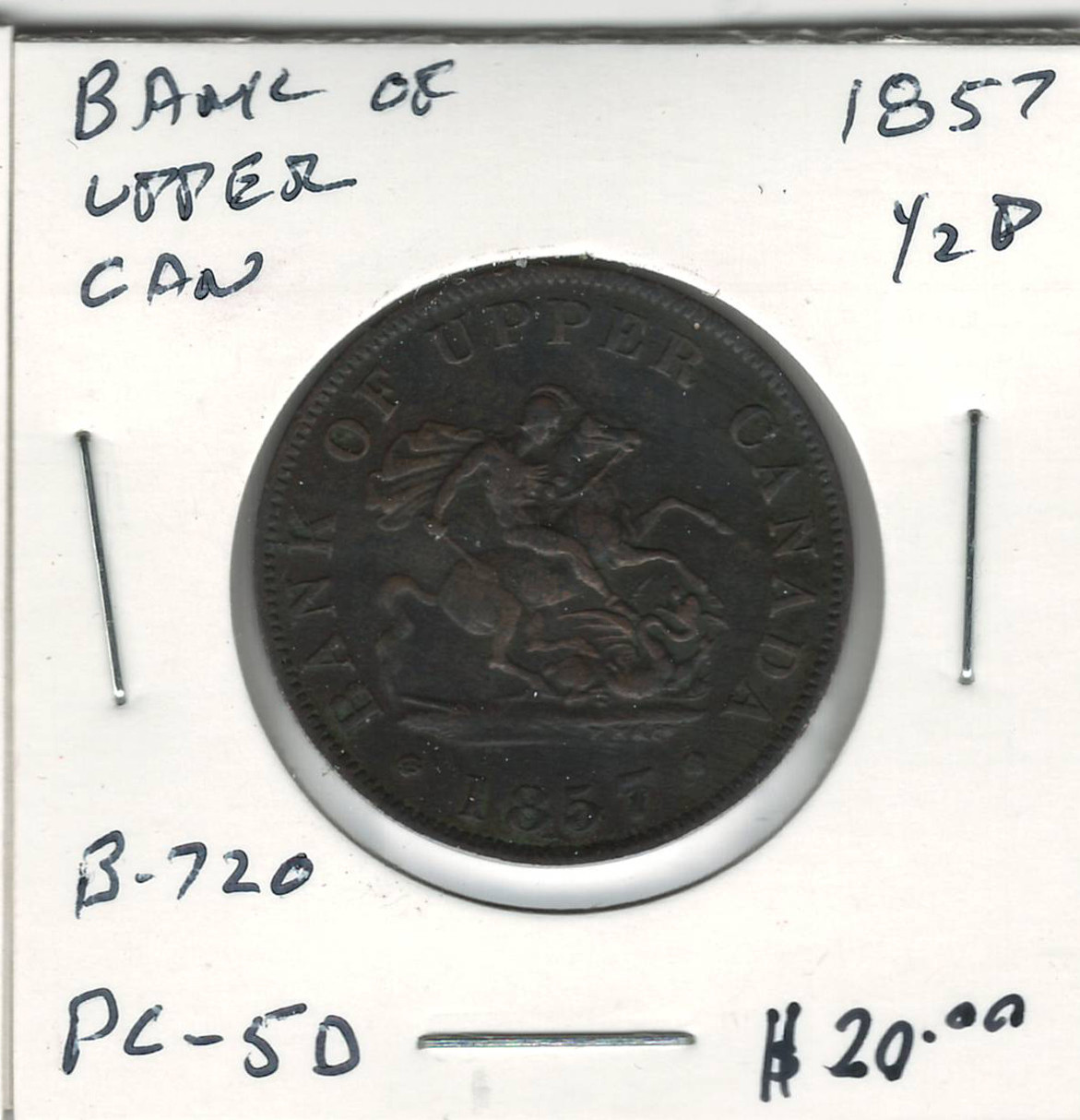 Bank of Upper Canada: 1857 Half Penny PC-5D - London Coin Centre Inc.