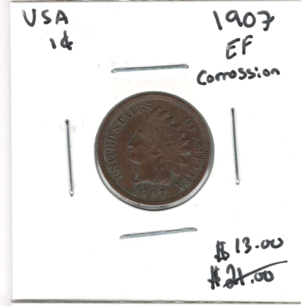United States: 1907 1 Cent EF40 with Corrosion - London Coin Centre Inc.