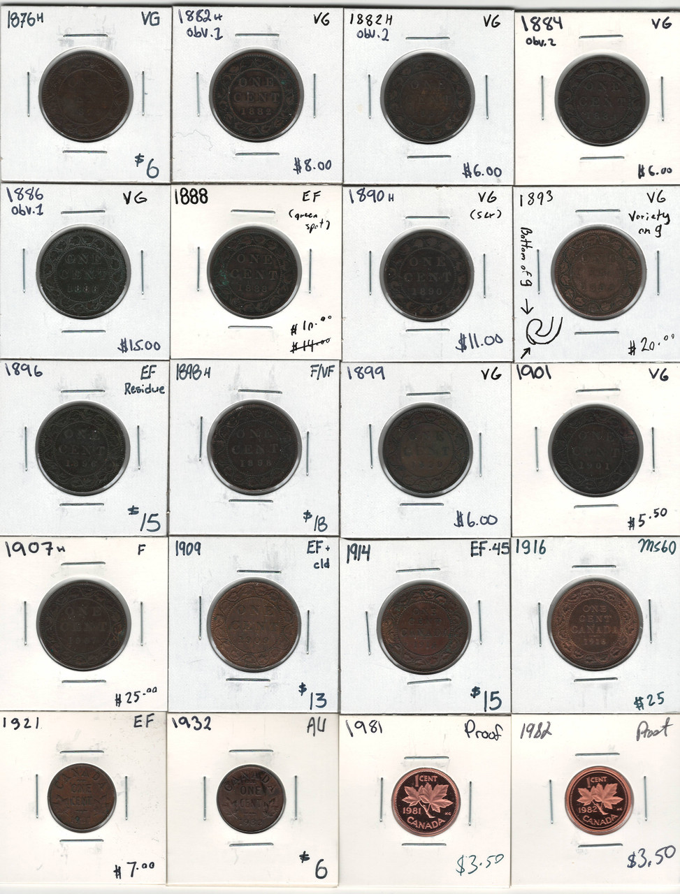 Canada: 1876 - 1982 1 Cent Penny Coin Collection Bulk Lot (20 Pieces ...