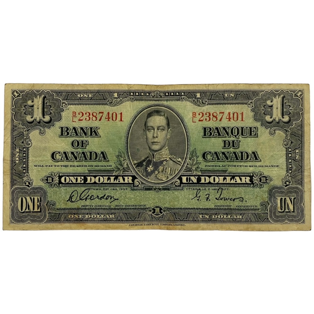 Canada: 1937 $1 Bank Of Canada Banknote Gordon-Towers Signature F12 *We ...