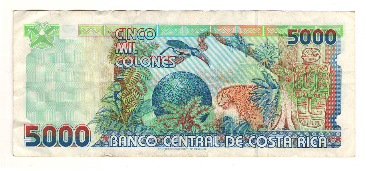 Costa Rica: 1999 5000 Colones Banknote P-268 - London Coin Centre Inc.