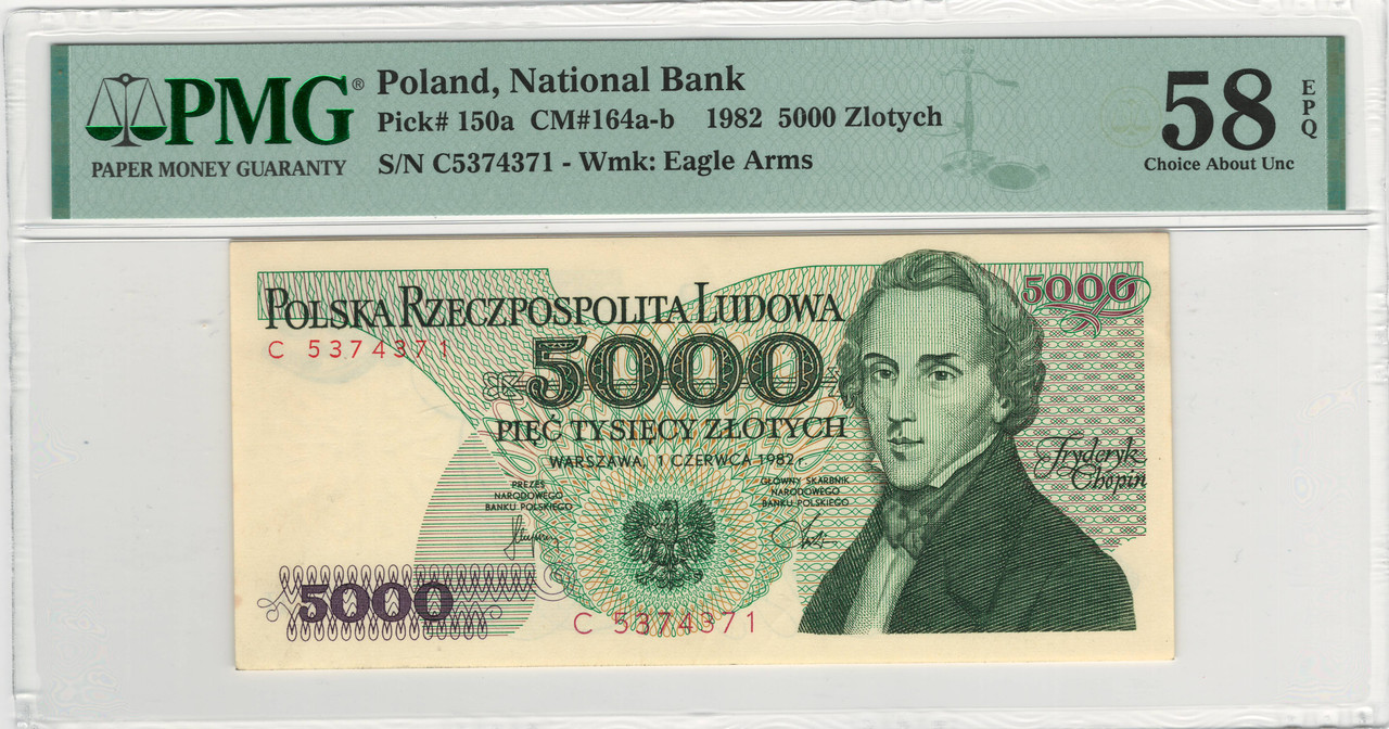 Poland: 1982 5000 Zlotych Banknote PMG AU58 - London Coin Centre Inc.