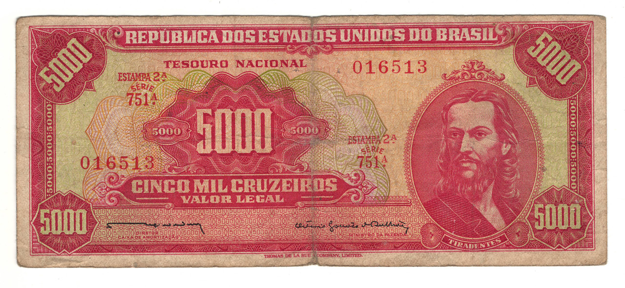 Brazil: 5000 Cruzeiros Banknote - London Coin Centre Inc.
