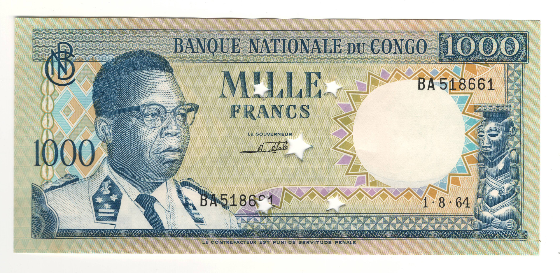 Congo: 1964 1000 Francs Banknote - London Coin Centre Inc.